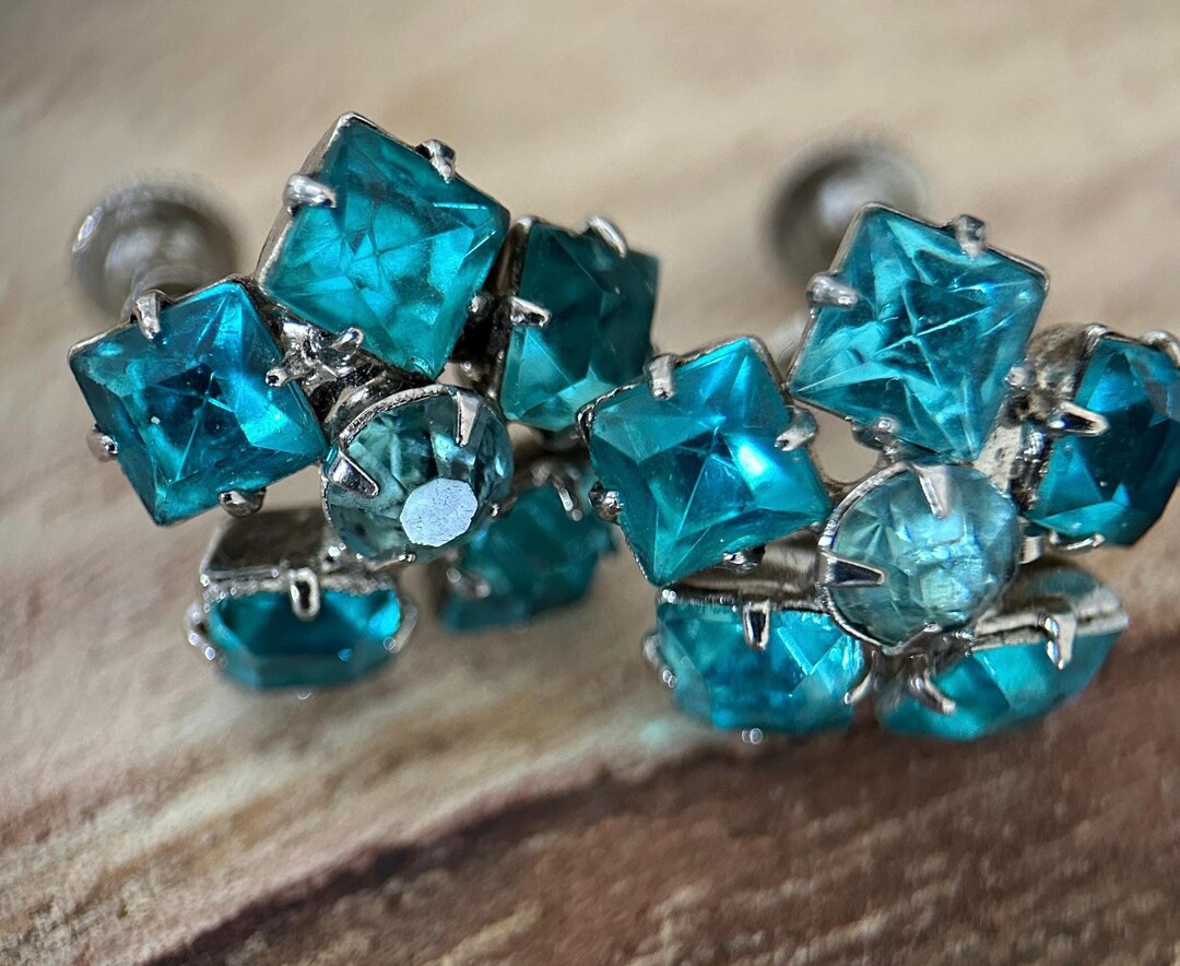 Vintage Icy Star Snowflake Blue Rhinestone Screw Back Earrings - Etsy