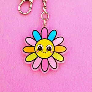 Rainbow Daisy Keychain - Rainbow Flower Keychain - Daisy Charm ...