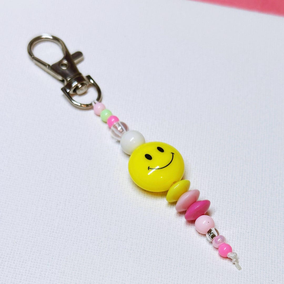 Cute Beaded Keychain - 90's Bead Keyring - 90s Style Bag Charm - Y2K ...