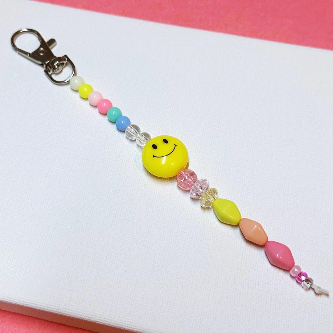 Cute Beaded Keychain - 90's Bead Keyring - 90s Style Bag Charm - Y2K ...