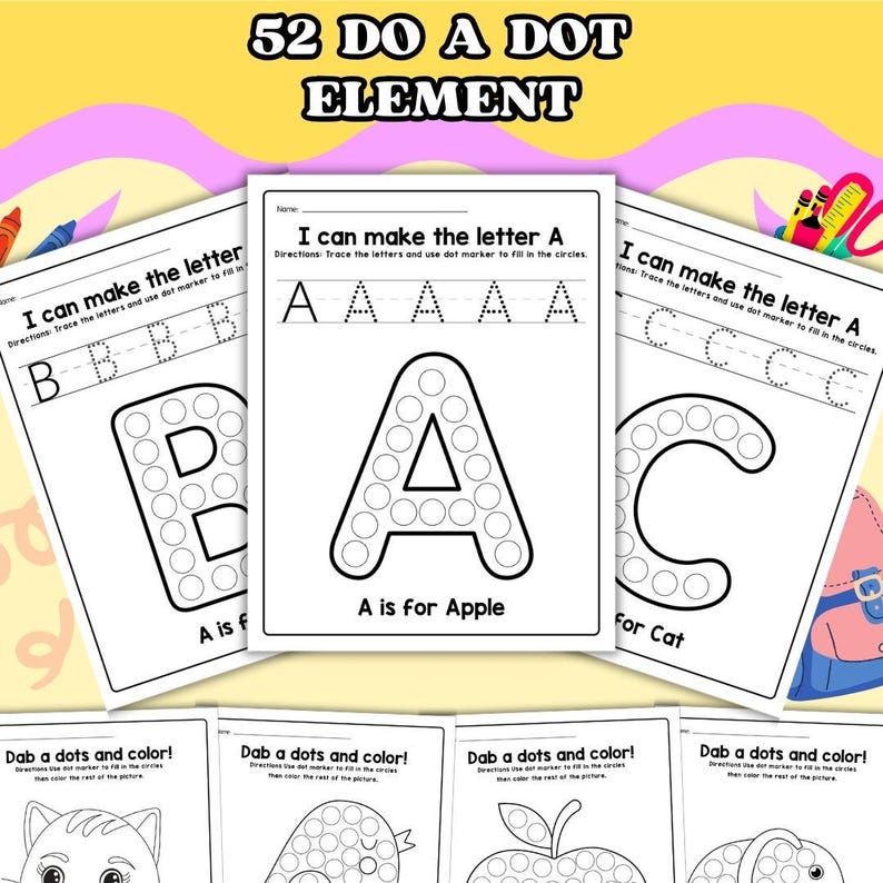 52 Dot Marker Tracing Worksheets for Kids, Do a Dot Activity, Toddler ...