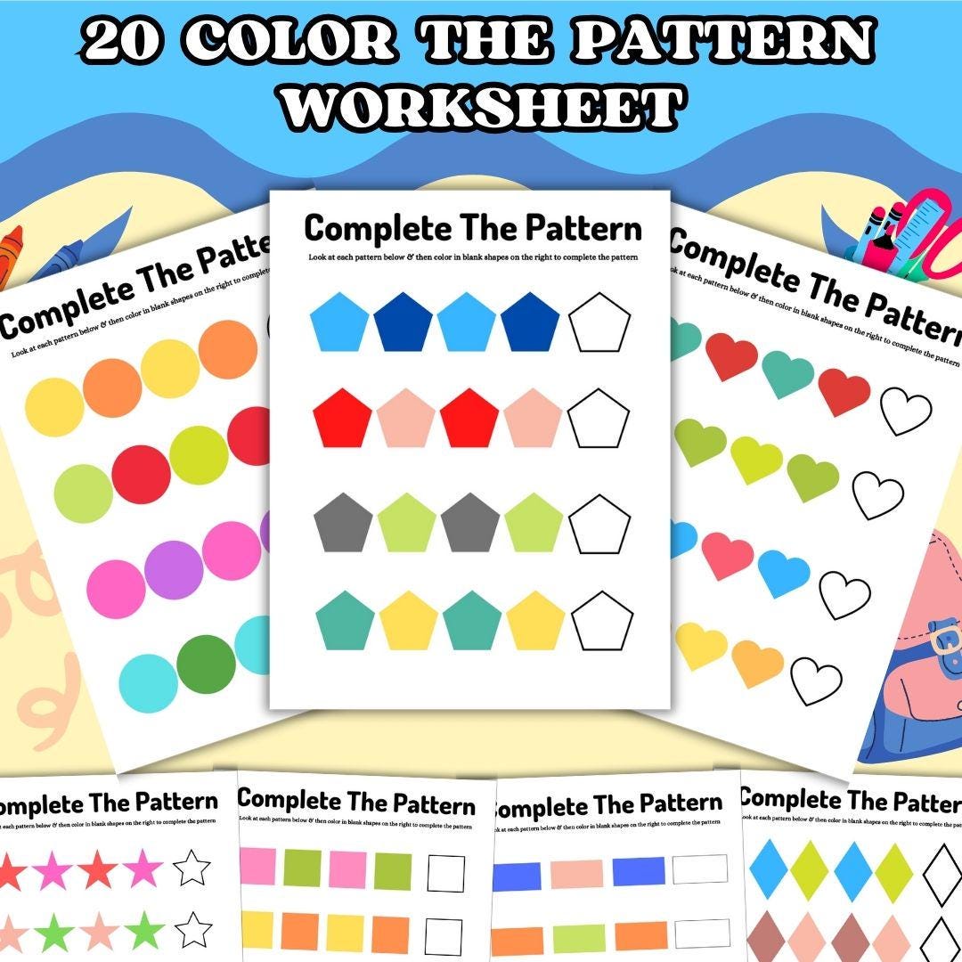 20 Color the Patterns Coloring Worksheet, Shape Color Page, Toddler ...