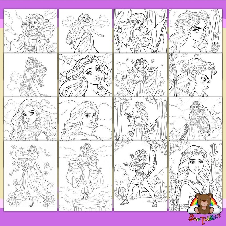 59 Cute Princess Coloring Pages for Kids Kawaii, Instant Download Pages ...