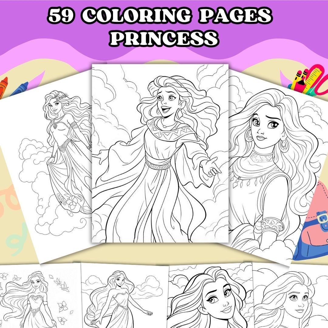 59 Cute Princess Coloring Pages for Kids Kawaii, Instant Download Pages ...