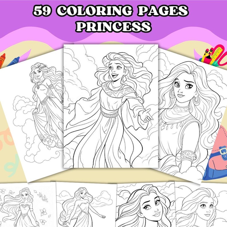 59 Cute Princess Coloring Pages for Kids Kawaii, Instant Download Pages ...