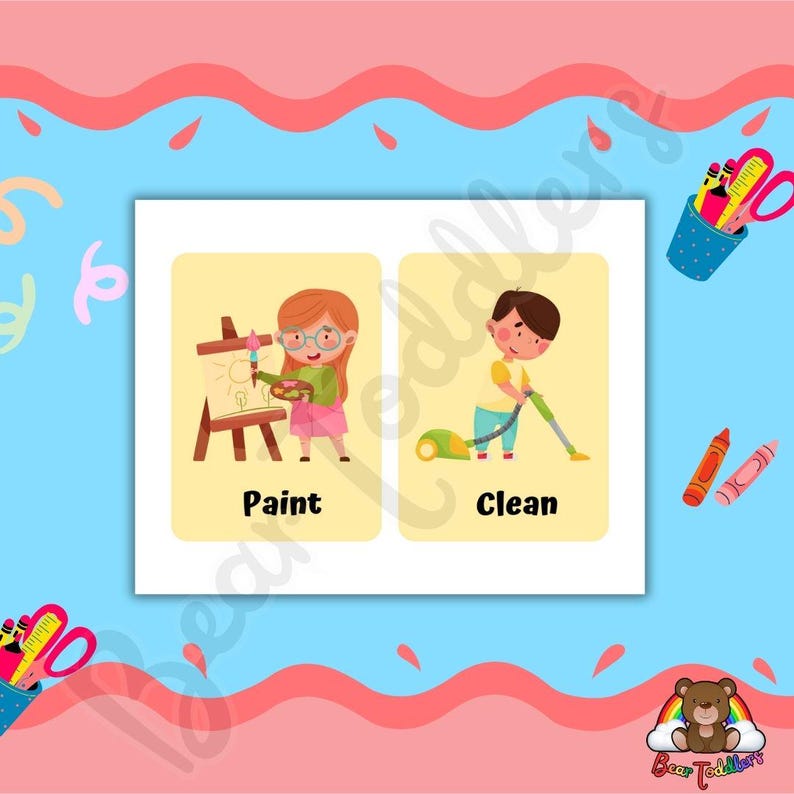 13 ACTION VERBS Flashcards/ Printables Flashcards/ Worksheet for Kids ...