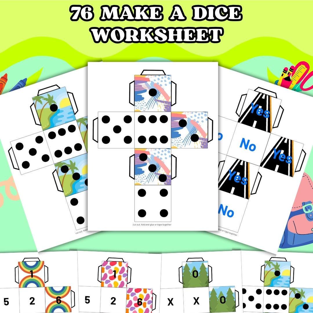 76 Make a Dice Cutting Practice Sheets , Activity Book Kids, Preschool ...
