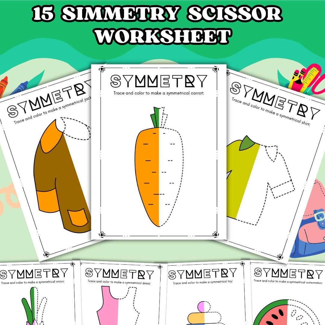15 Symmetry Puzzle Skills Cutting Practice Sheets , Activity Book Kids ...