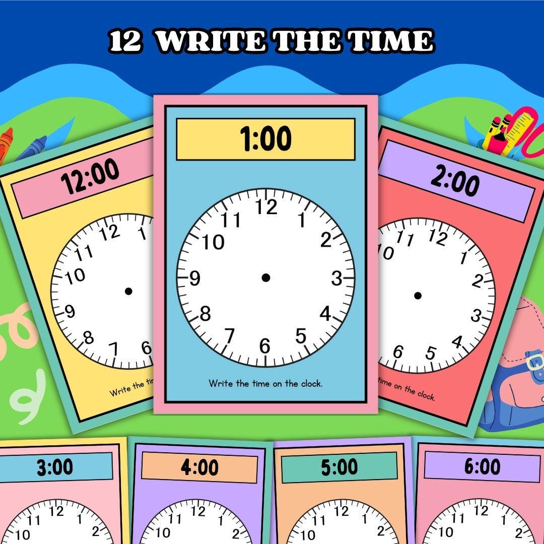 12 WRITE THE TIME Worksheet/ Clock Learning Pages, Learn to Tell Time ...