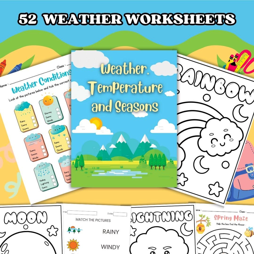 52 WEATHER Worksheets/ Weather Coloring Pages/ Weather Coloring Book ...