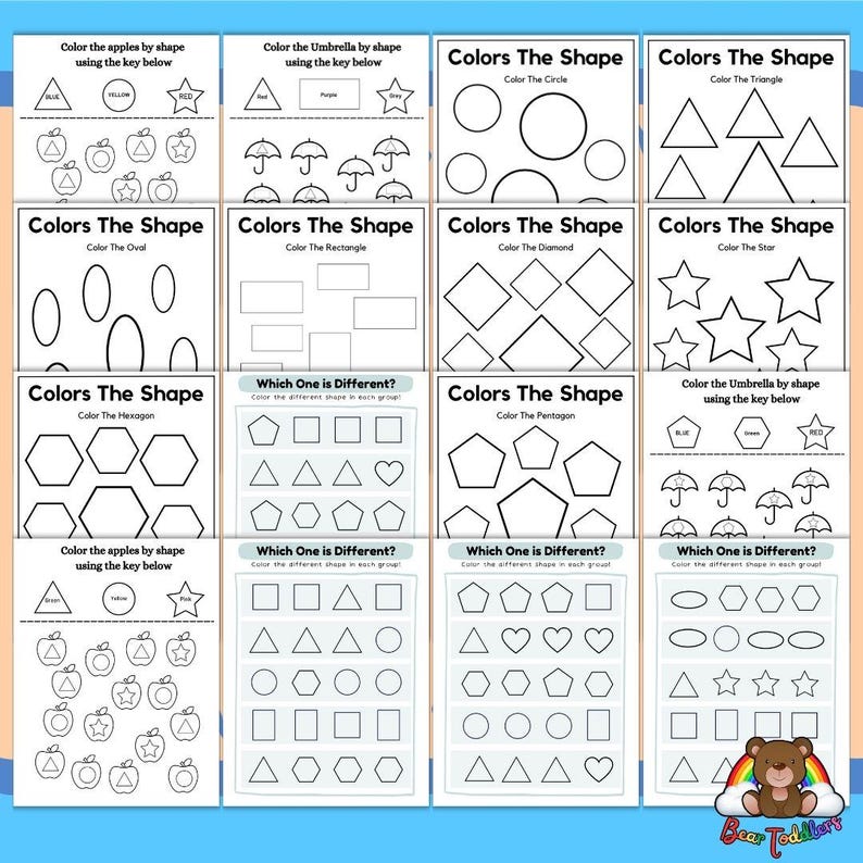 25 Printable Shape Coloring Worksheet, Shape Color Page, Toddler ...