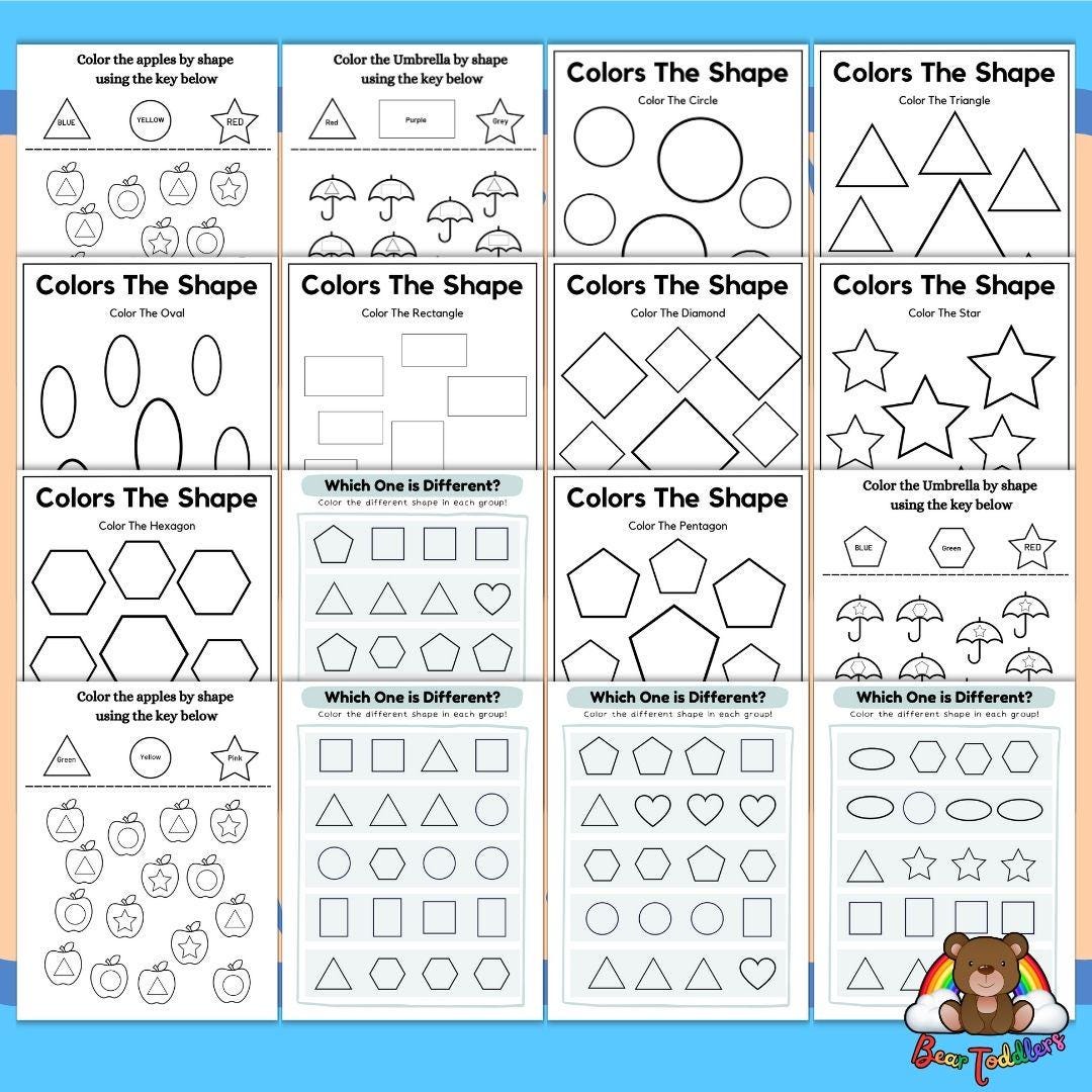 25 Printable Shape Coloring Worksheet, Shape Color Page, Toddler ...