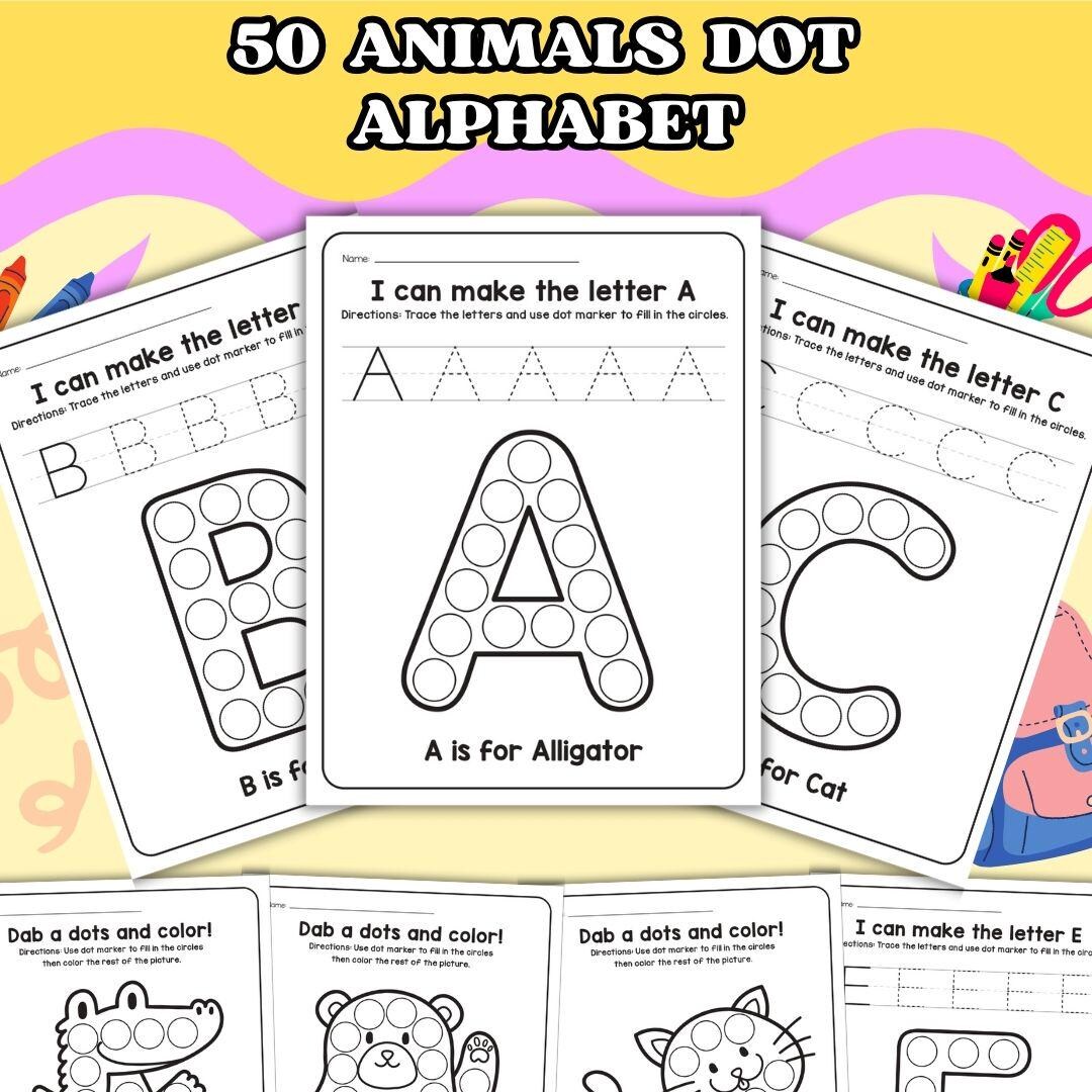 50 Dot to Dot Animal Worksheet for Kids, Do a Dot Activity, Toddler ...