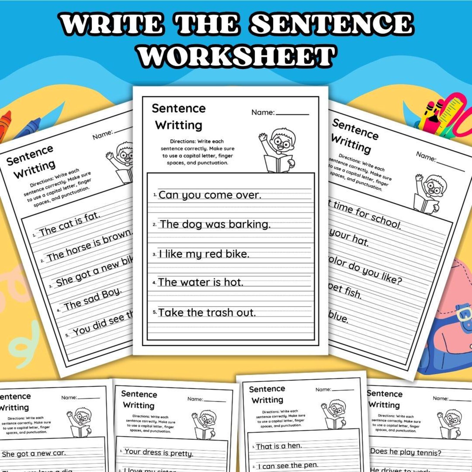 30 Write the Sentence Worksheets, Printable Sentences Writing Practice ...