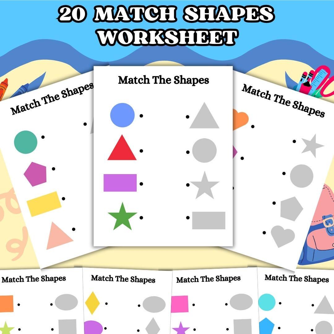 20 Match Shapes Preschool Worksheet, Basic Shape Tracing, Toddler ...