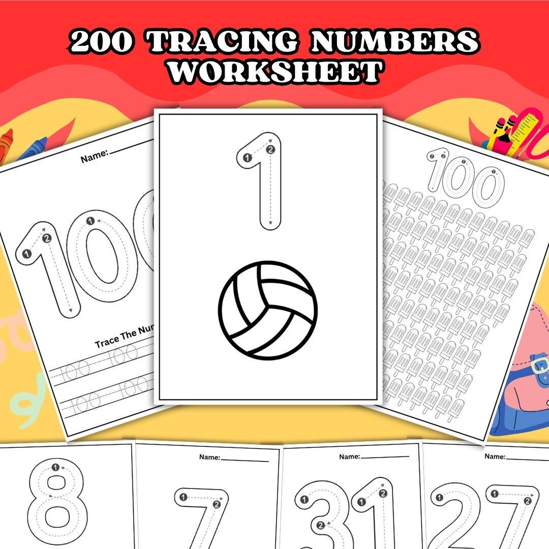 200 Digital Math Tracing & Coloring, Pages for Kids Learn Numbers With ...