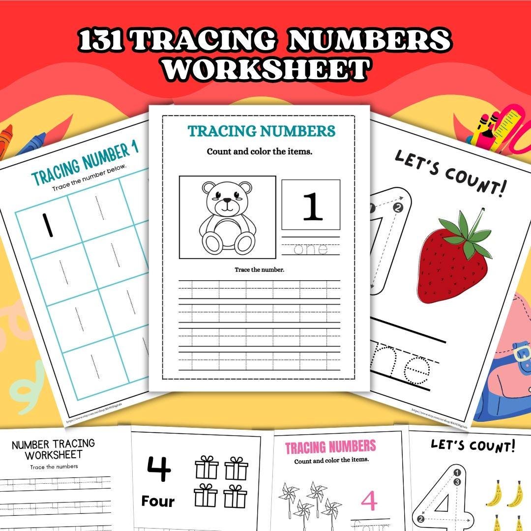 200 Digital Math Tracing & Coloring, Pages for Kids Learn Numbers With ...