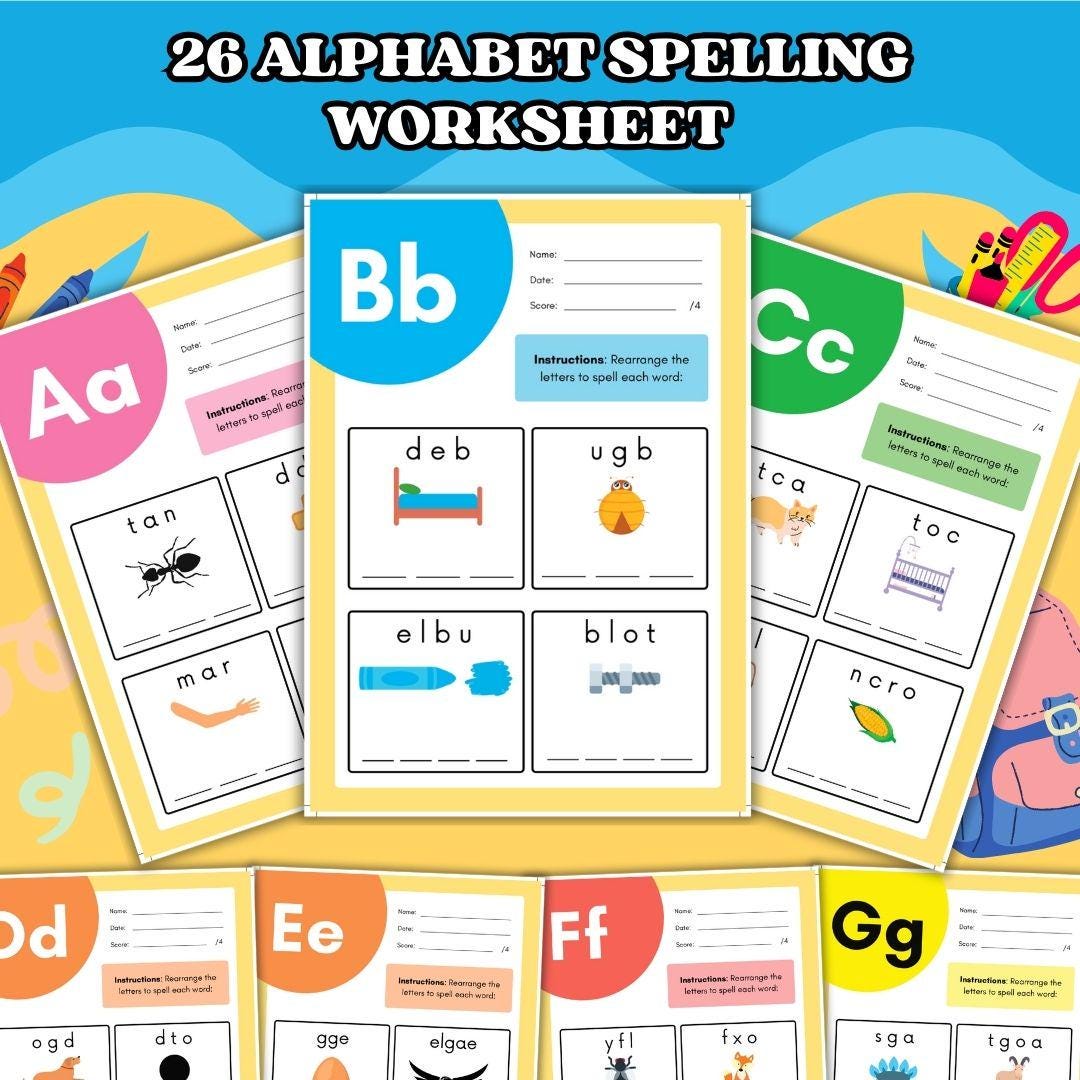 26 Alphabet Spelling Worksheets, Toddler Worksheets, Toddler Workbook ...