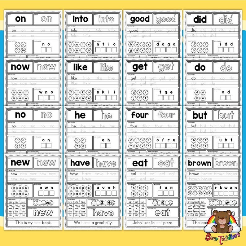 50 Printable Sight Words, Kindergarten Sight Word Worksheets, Toddler ...