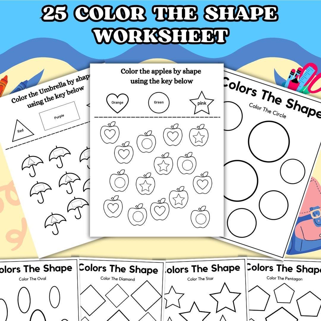 25 Printable Shape Coloring Worksheet, Shape Color Page, Toddler ...