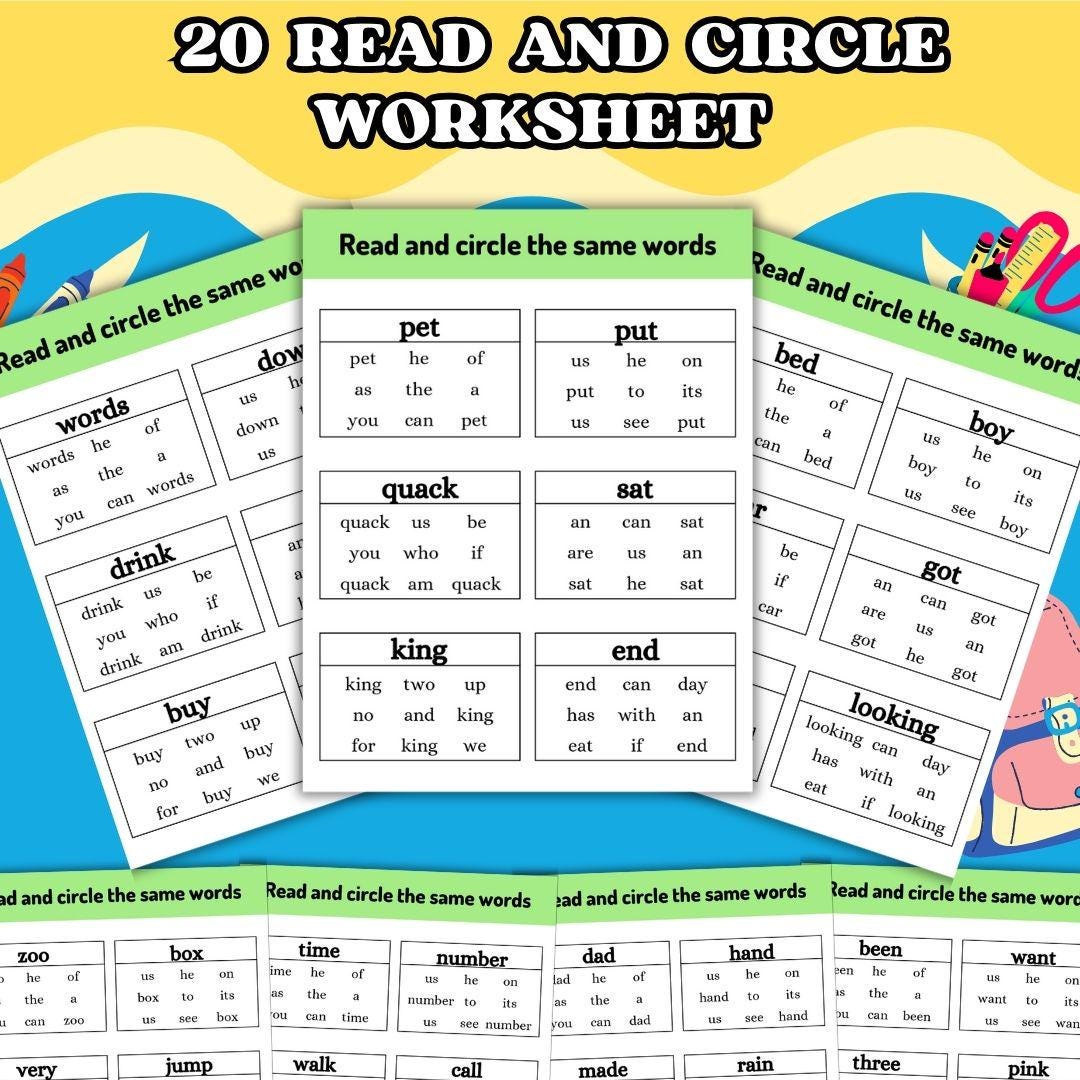 20 Read and Circle Words, Kindergarten Sight Word Worksheets, Toddler ...