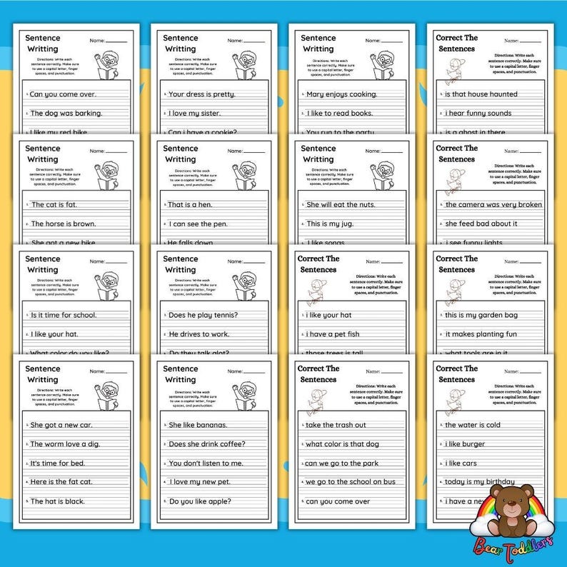 30 Write the Sentence Worksheets, Printable Sentences Writing Practice ...