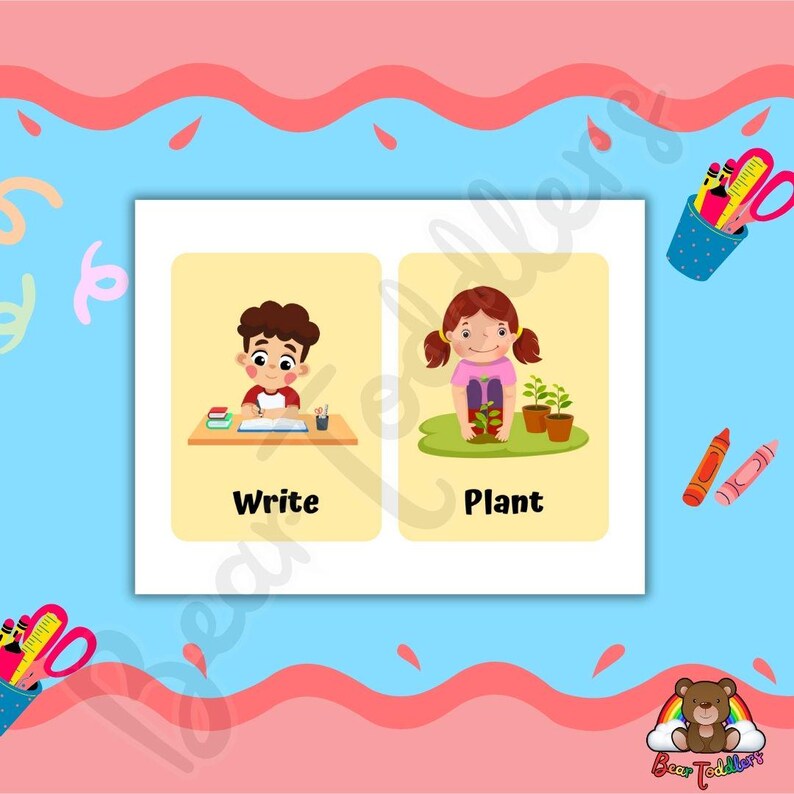 13 ACTION VERBS Flashcards/ Printables Flashcards/ Worksheet for Kids ...