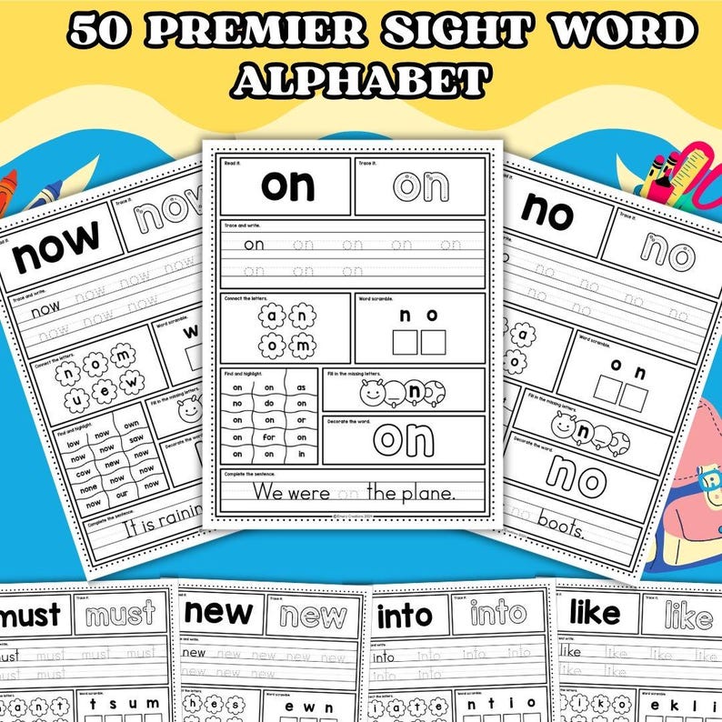 50 Printable Sight Words, Kindergarten Sight Word Worksheets, Toddler ...