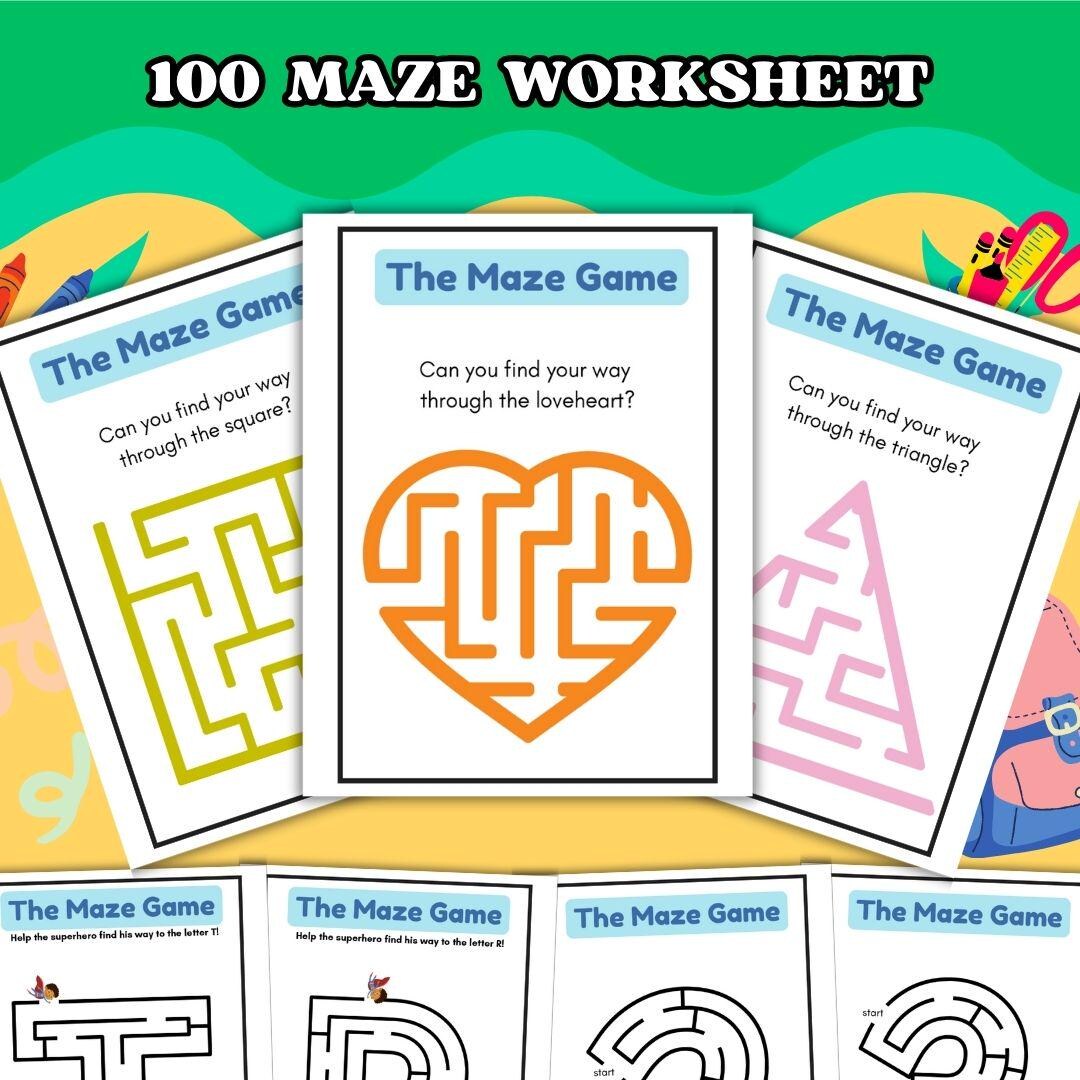 100 Puzzle Maze Pages, Fun Shape Mazes, Kids Maze Activities, A4 ...