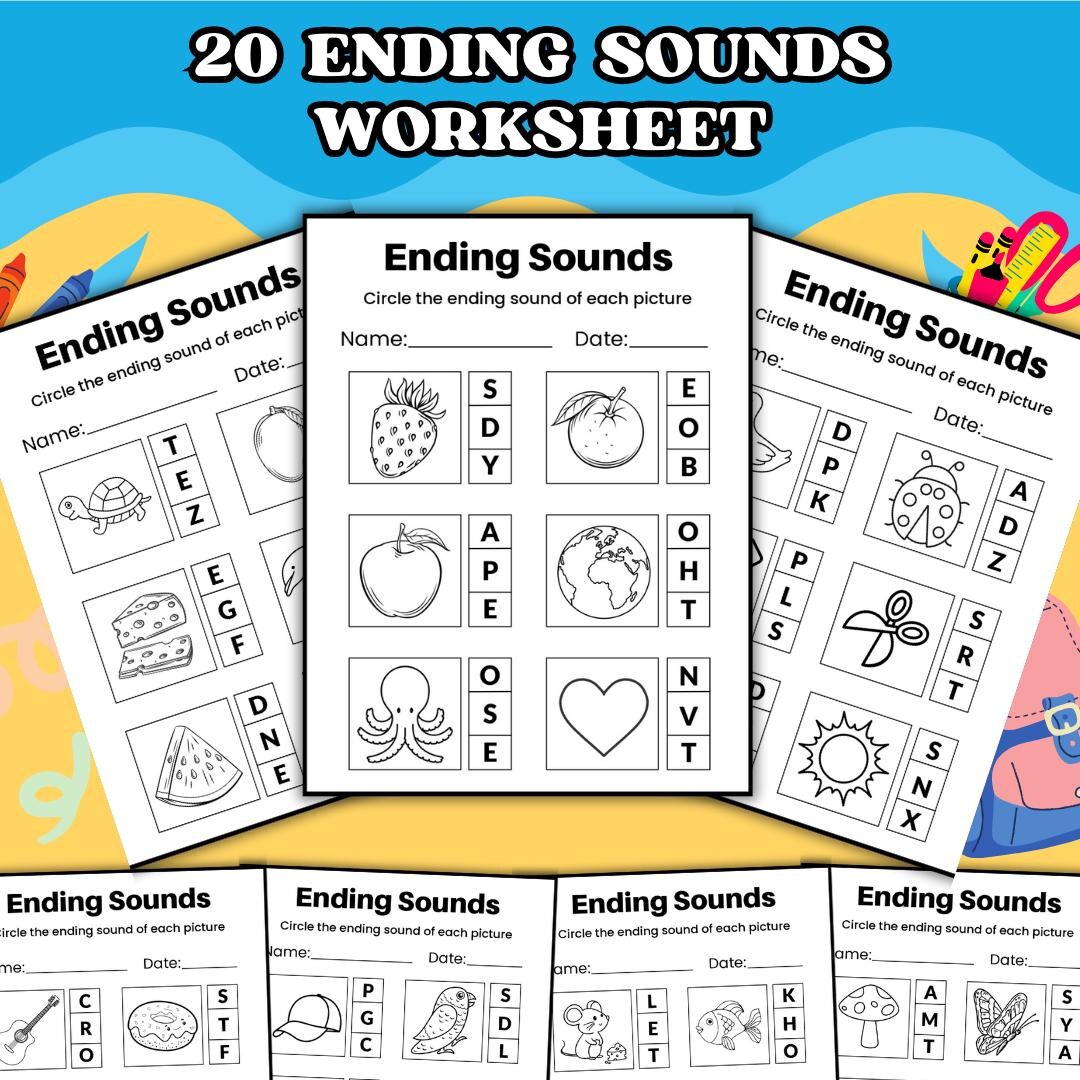 20 Ending Sounds Coloring Pages, Letter Sounds Worksheet, Toddler ...