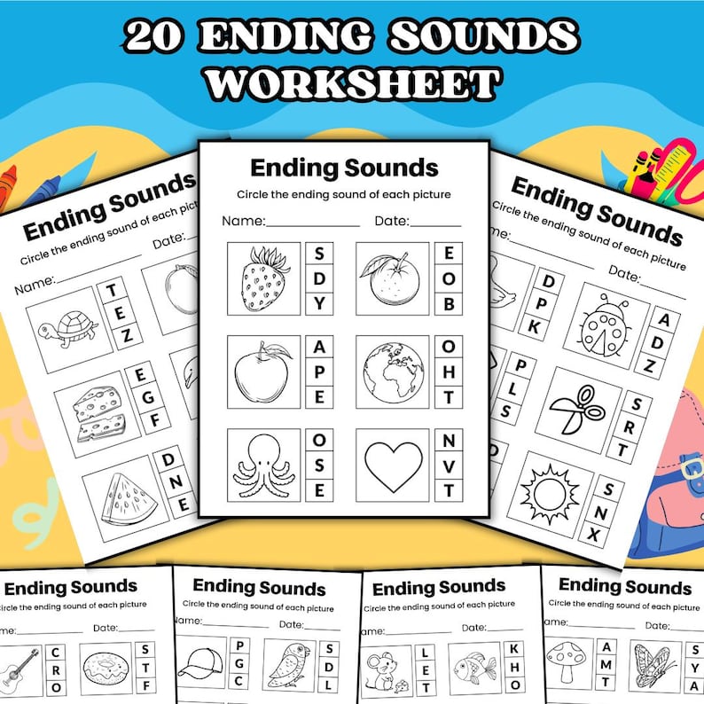 20 Ending Sounds Coloring Pages, Letter Sounds Worksheet, Toddler ...