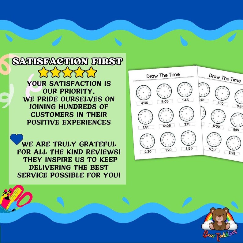 20 DRAW THE TIME Worksheet/ Clock Learning Pages, Learn to Tell Time ...