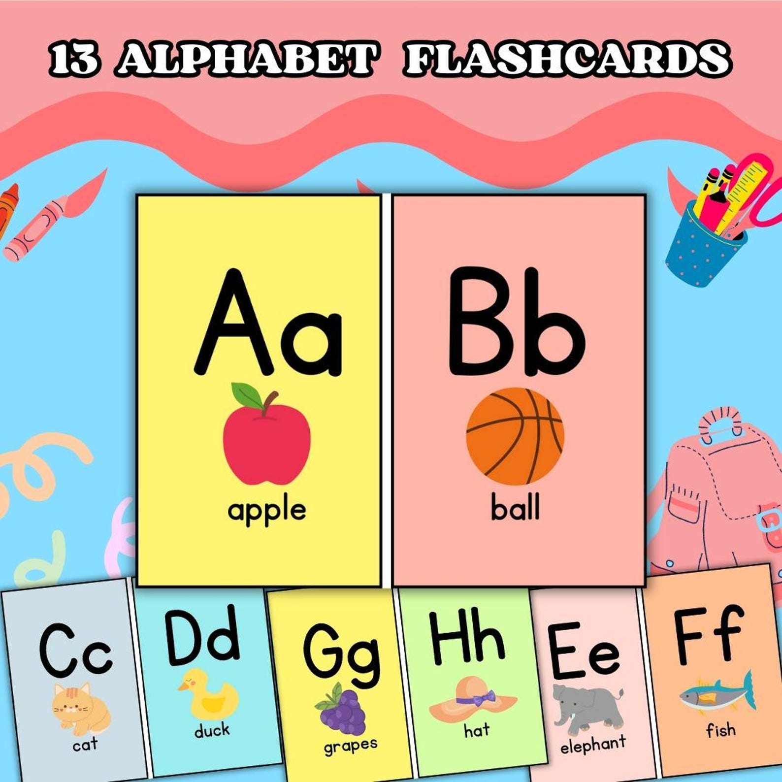 13 ALPHABET Flashcards/ Printables Flashcards/ Worksheet for Kids ...