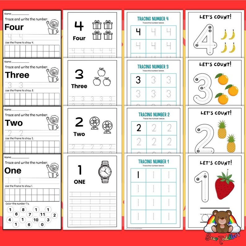 200 Digital Math Tracing & Coloring, Pages for Kids Learn Numbers With ...