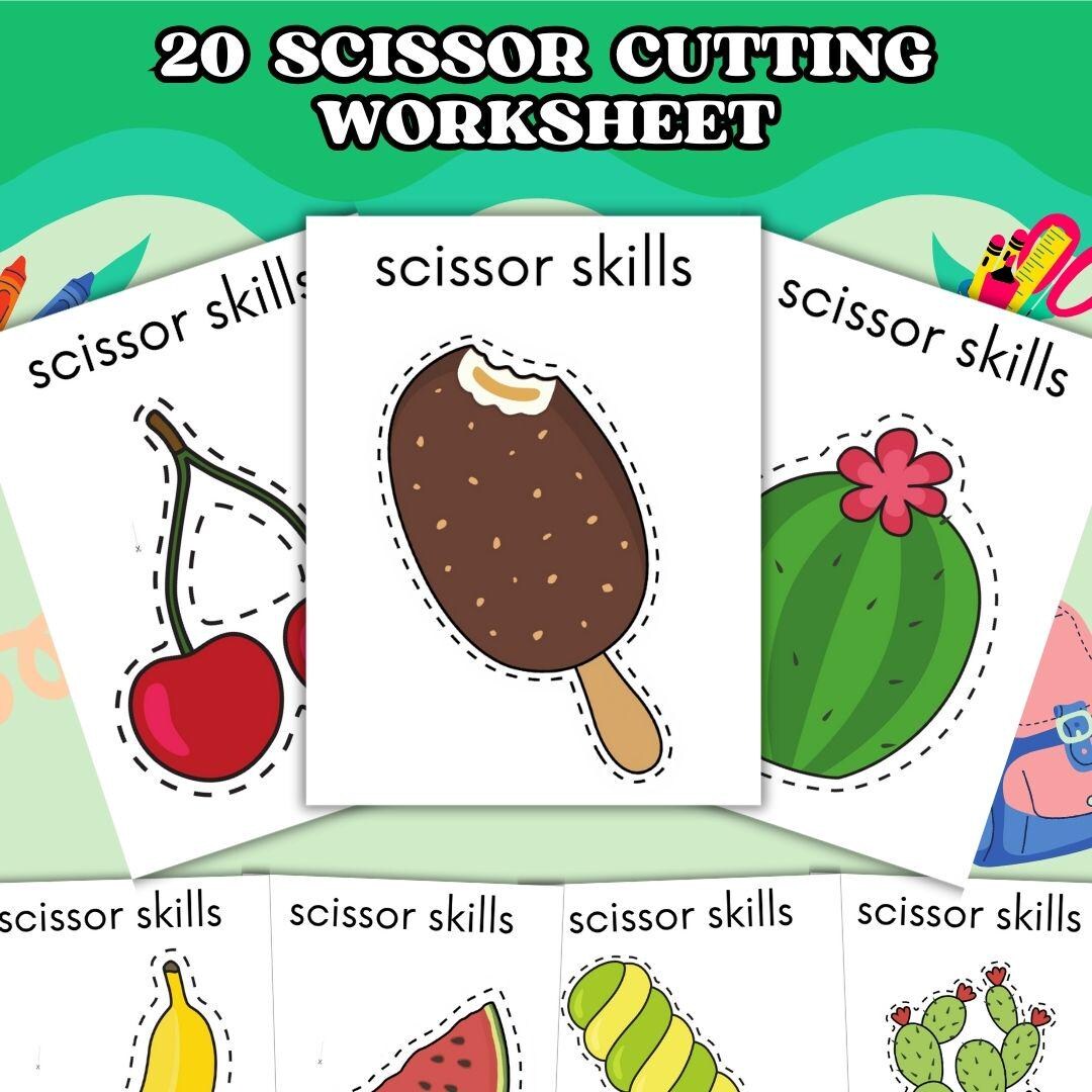 20 Scissors Skills Cutting Practice Sheets , Printable Activity ...