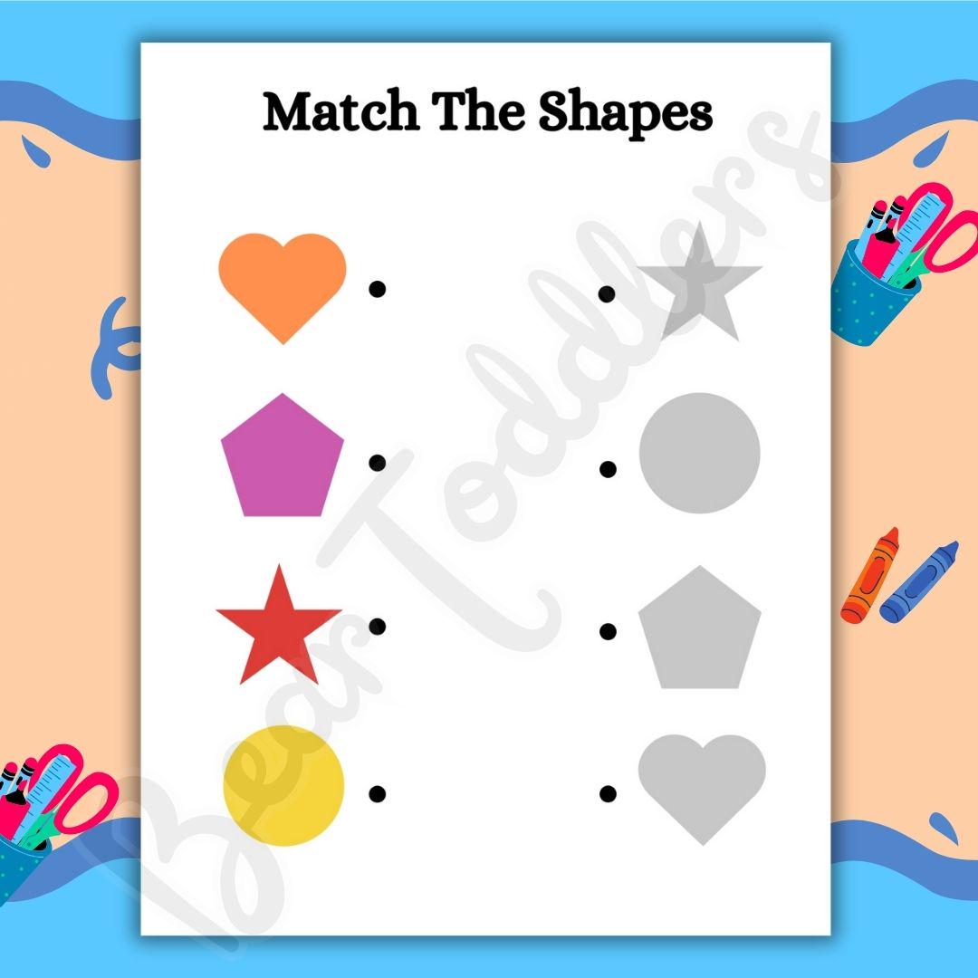 20 Match Shapes Preschool Worksheet, Basic Shape Tracing, Toddler ...
