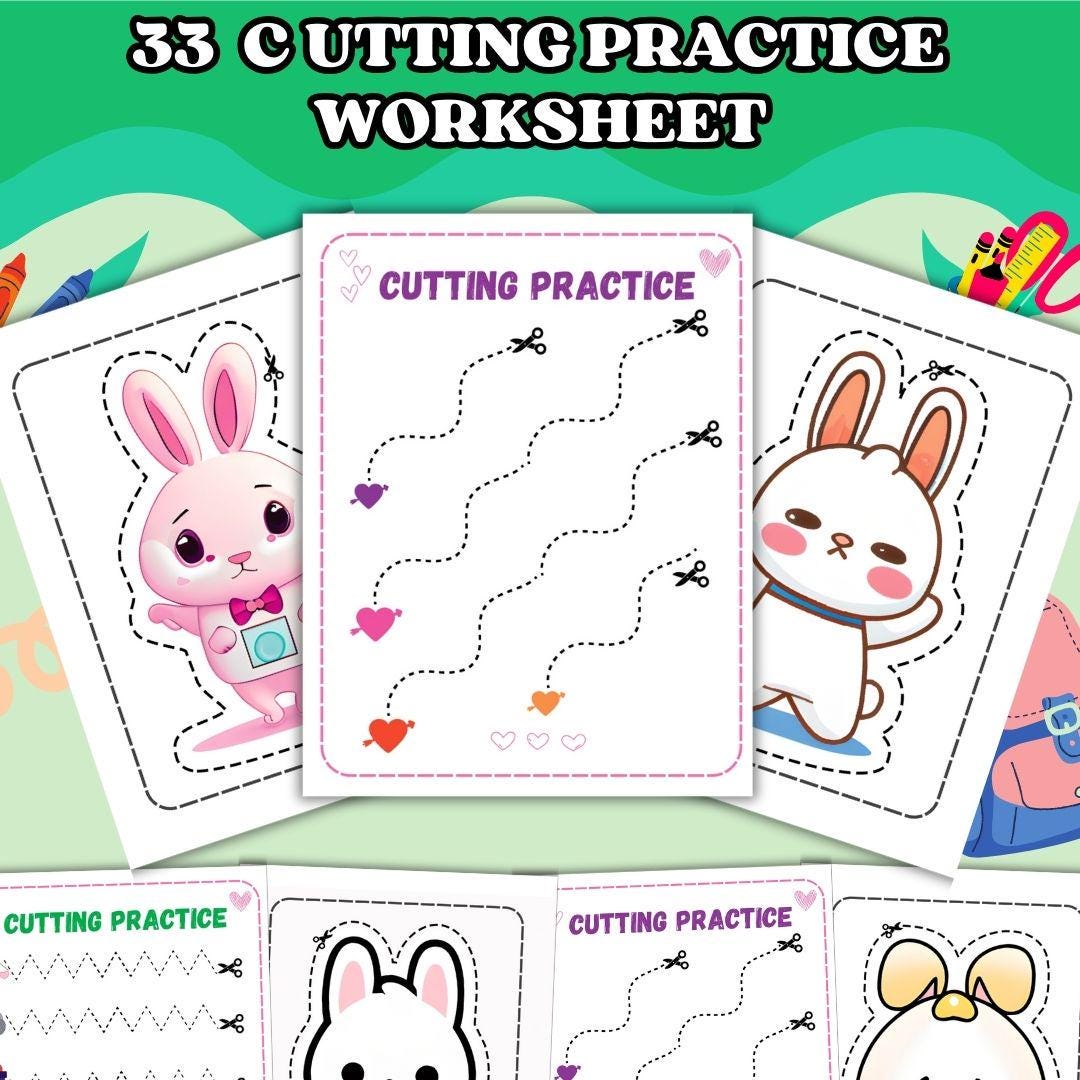 33 Scissors Skills Cutting Practice Sheets , Activity Book Kids ...
