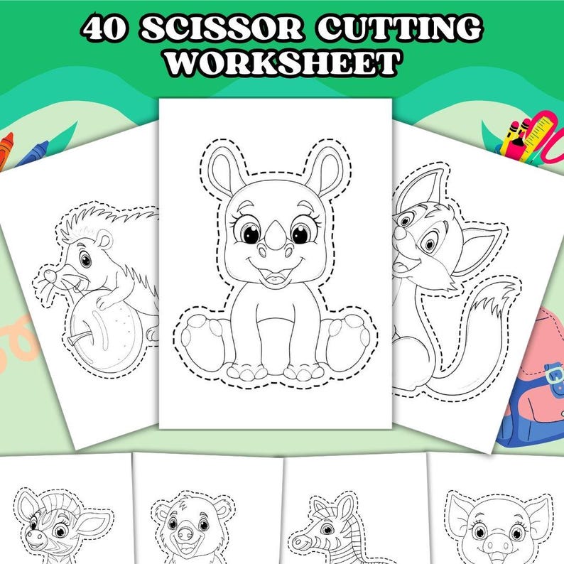 40 Scissor Cutting Printable Activity Cut and Paste, Printable Activity ...
