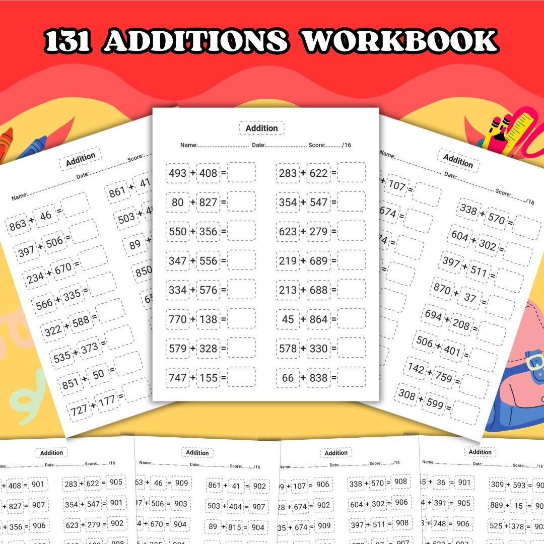 130 Additions Math Worksheets, Beginner to Advanced, Learning Math ...