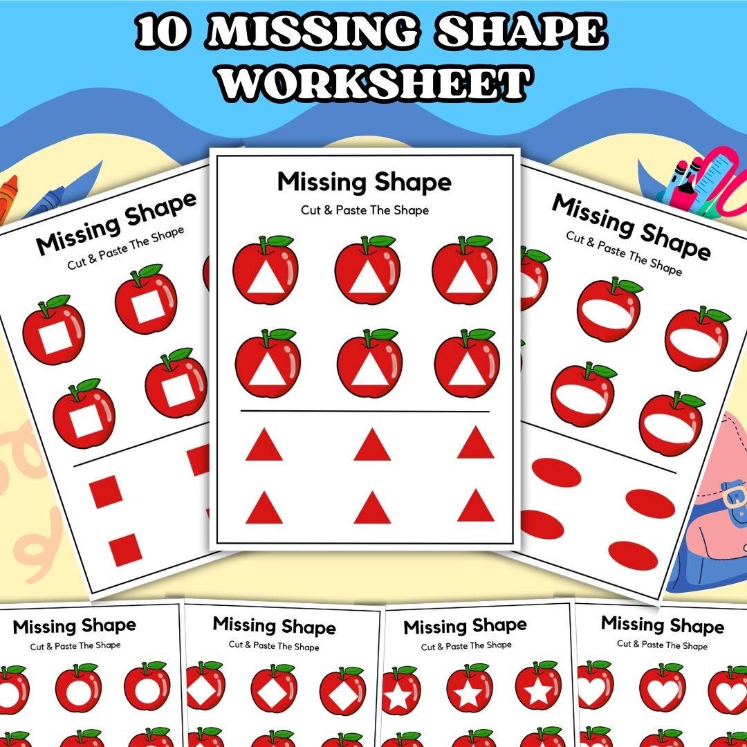 10 Missing Shape Coloring Worksheet, Shape Color Page, Toddler Workbook ...