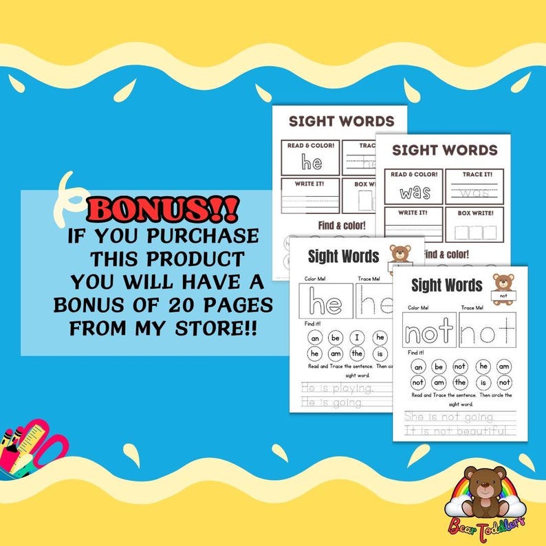 210 Printable Sight Words, Kindergarten Sight Word Worksheets, Toddler ...