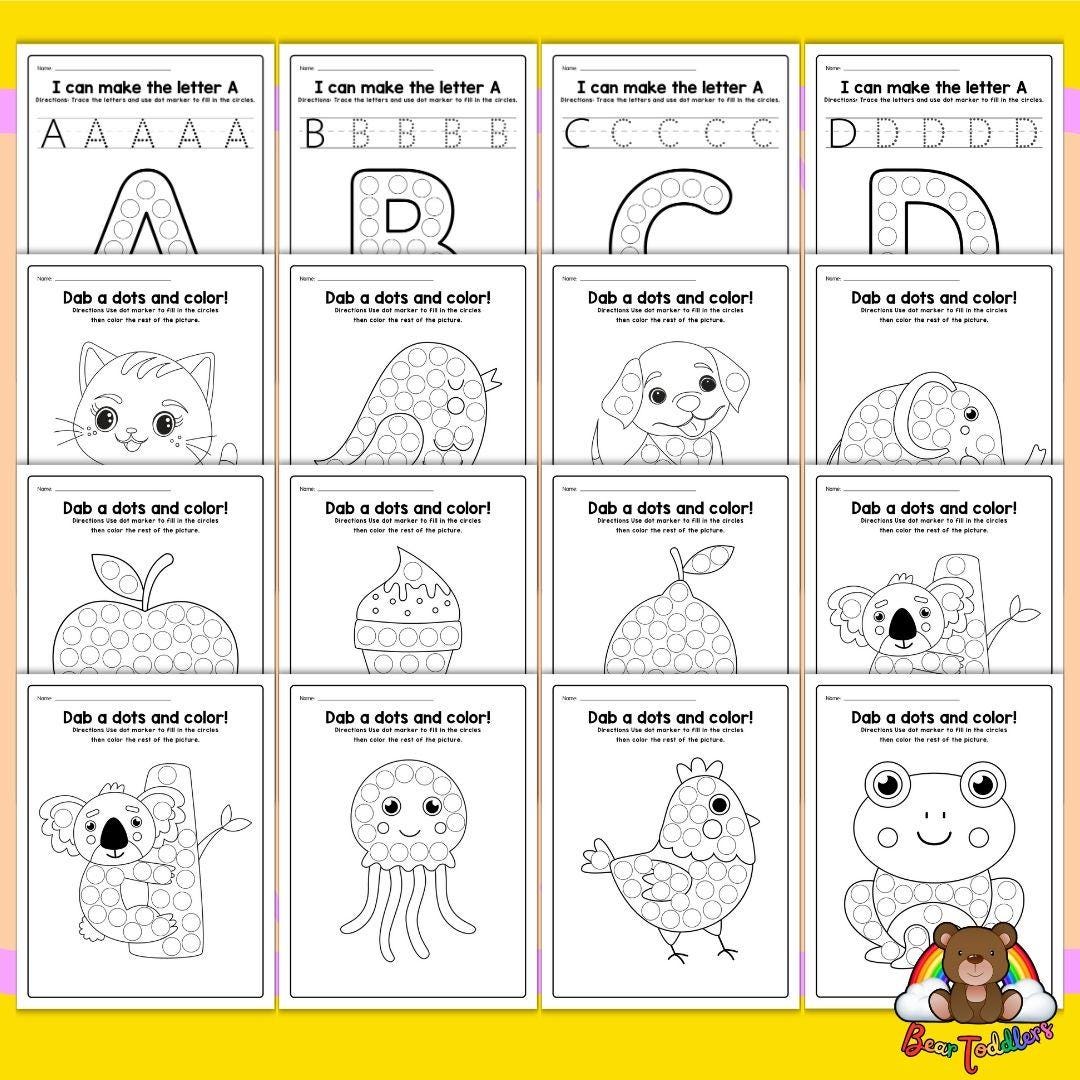 52 Dot Marker Tracing Worksheets for Kids, Do a Dot Activity, Toddler ...