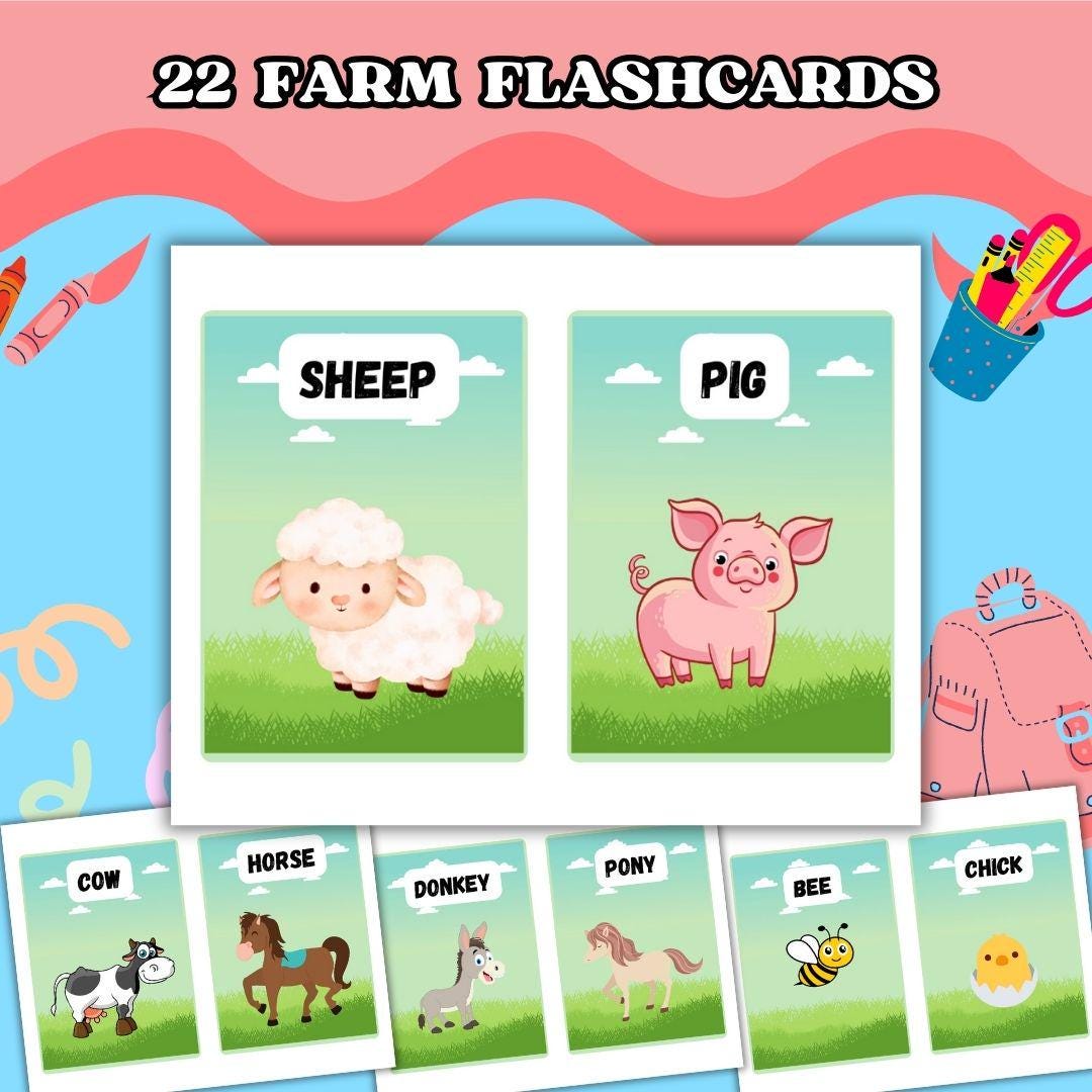 22 FARM Flashcards/ Printables Flashcards/ Worksheet for Kids/preschool ...