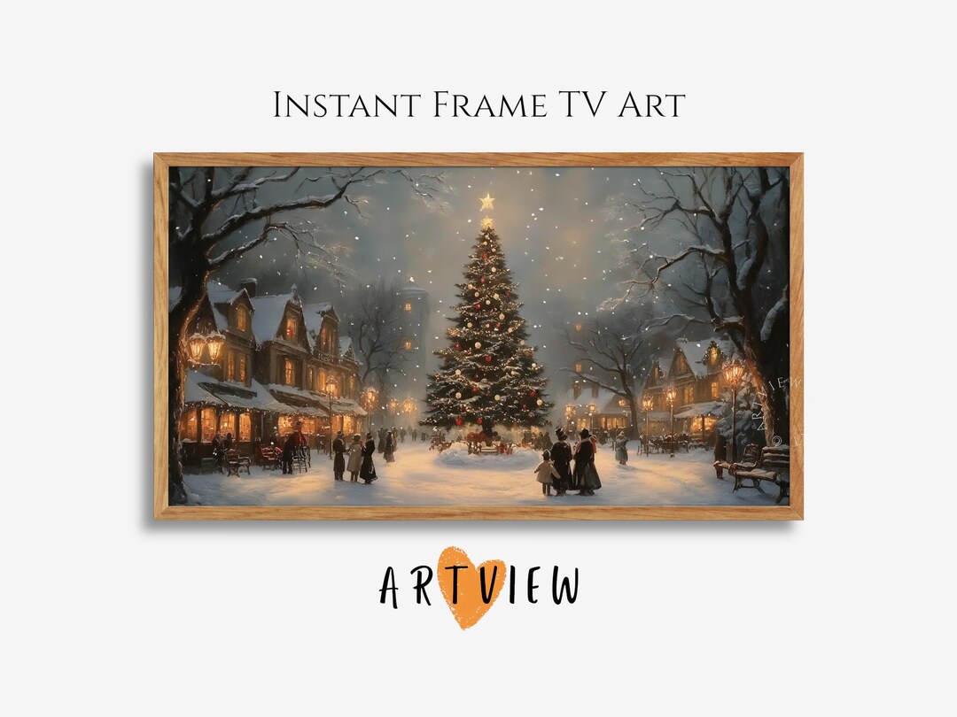 Vintage Snowy Christmas Tree Frame TV Art | Victorian Town (digital ...