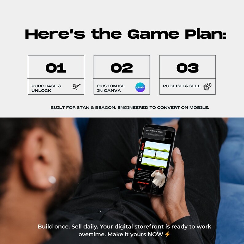 Black Sales Funnel Template for Men: Canva, Stan Store, Beacons (PNG ...