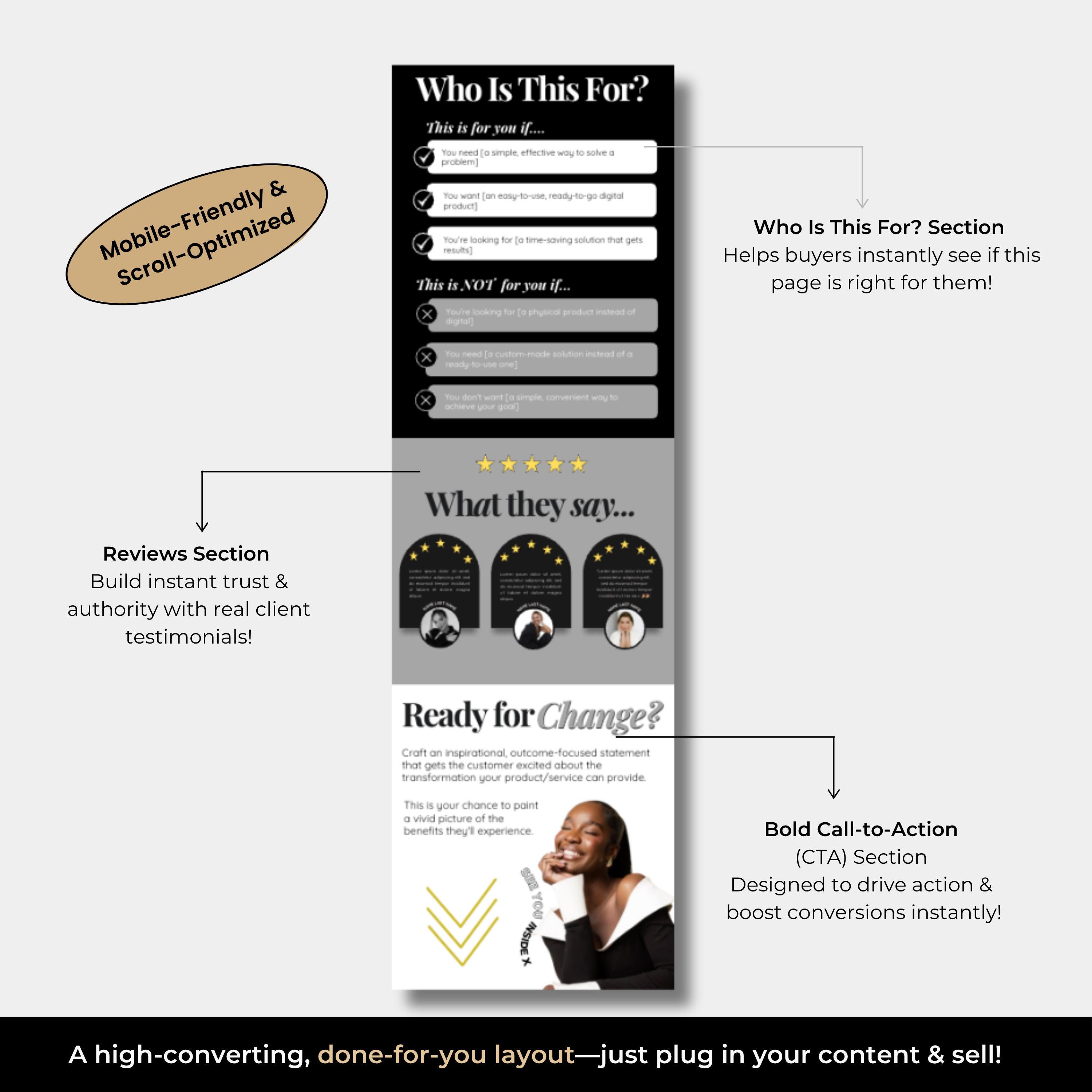 Beacons & Stan Store Sales Page Template | Black and White Canva Funnel ...