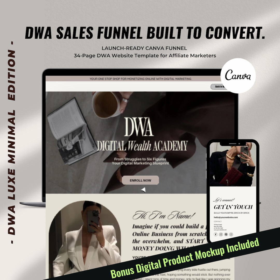 DWA Luxe Minimal Sales Funnel,editable Canva Website Template, High-converting Digital Wealth ...