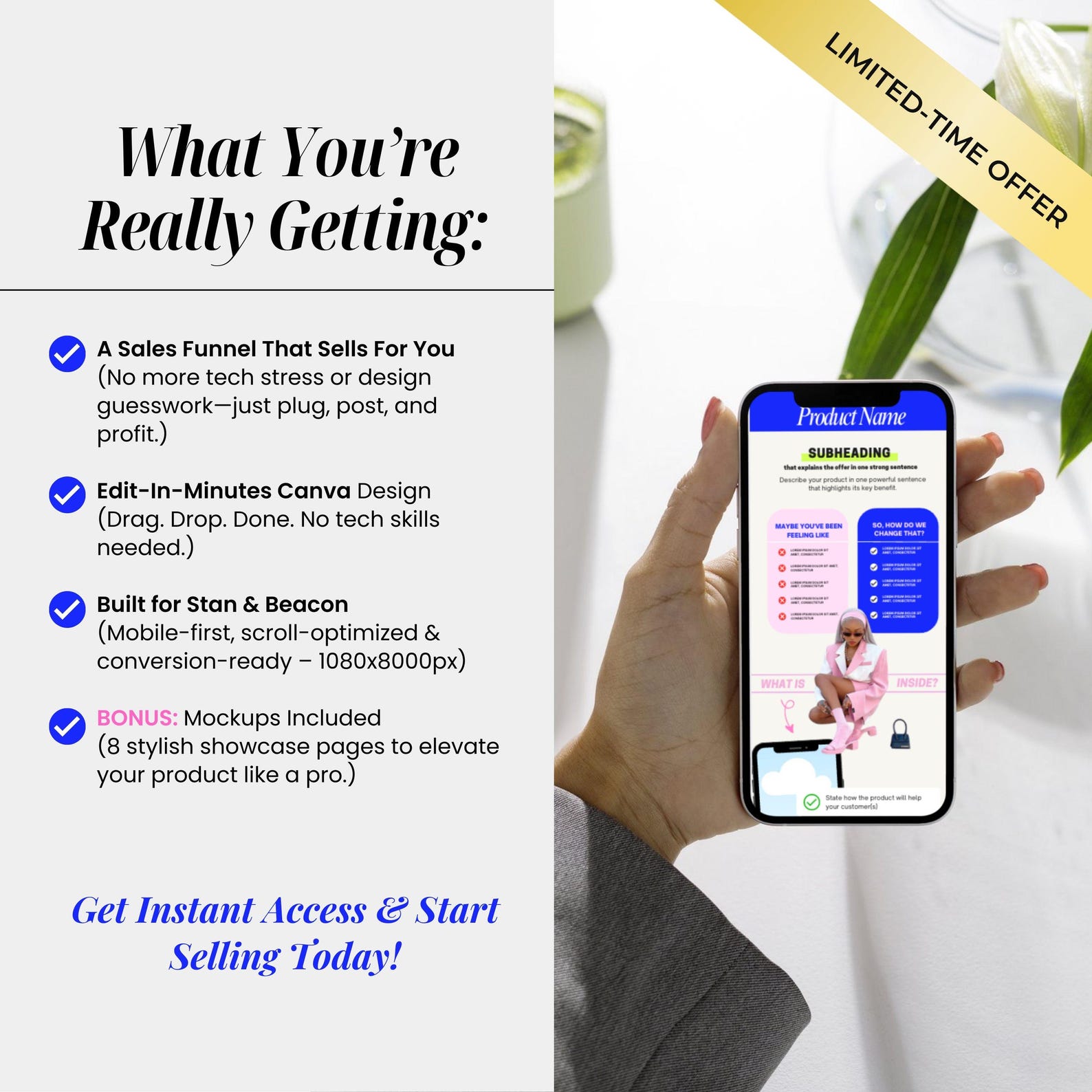 Beacons, Stan Store | Sales Page Template, Bold, Blue Funnel, High ...