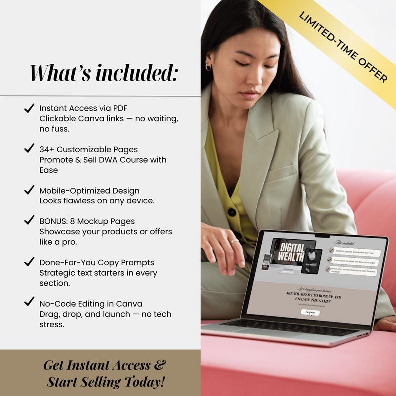 DWA Luxe Minimal Sales Funnel,editable Canva Website Template, High-converting Digital Wealth ...