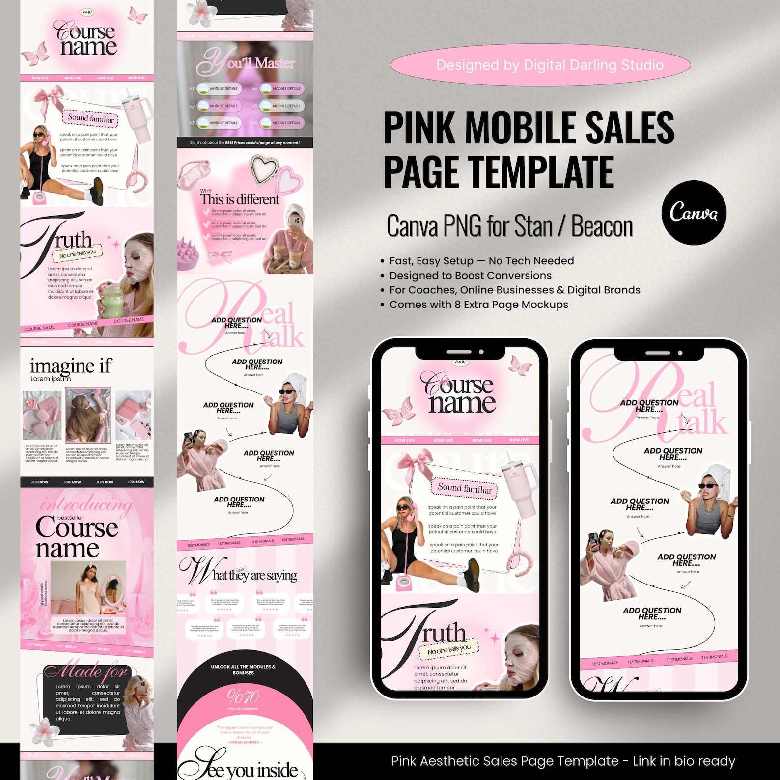Pink Aesthetic Sales Page Template | Canva Mobile Funnel for Stan Store ...